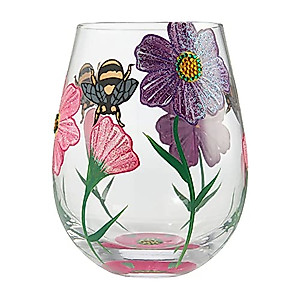 Enesco Designs by Lolita My Drinking Garden Hand-Painted Artisan Stemless Wine Glass, 1 Count (Pack of 1), Multicolor