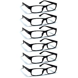 Boost Eyewear 6 Pack Reading Glasses, Traditional Black Frames, for Men and Women, with Comfort Spring Loaded Hinges, Black, 6 Pairs (+3.00)