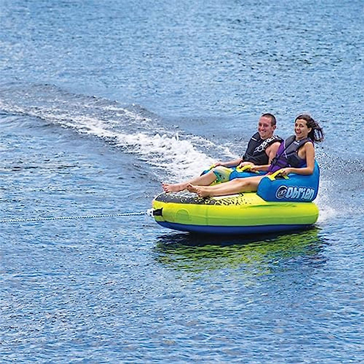O'Brien Watersports Barca 2 Kickback Inflatable Nylon 2 Person Rider Towable Boat Water Tube Raft w/Deep Seats, Backrests, & Handles for River or Lake