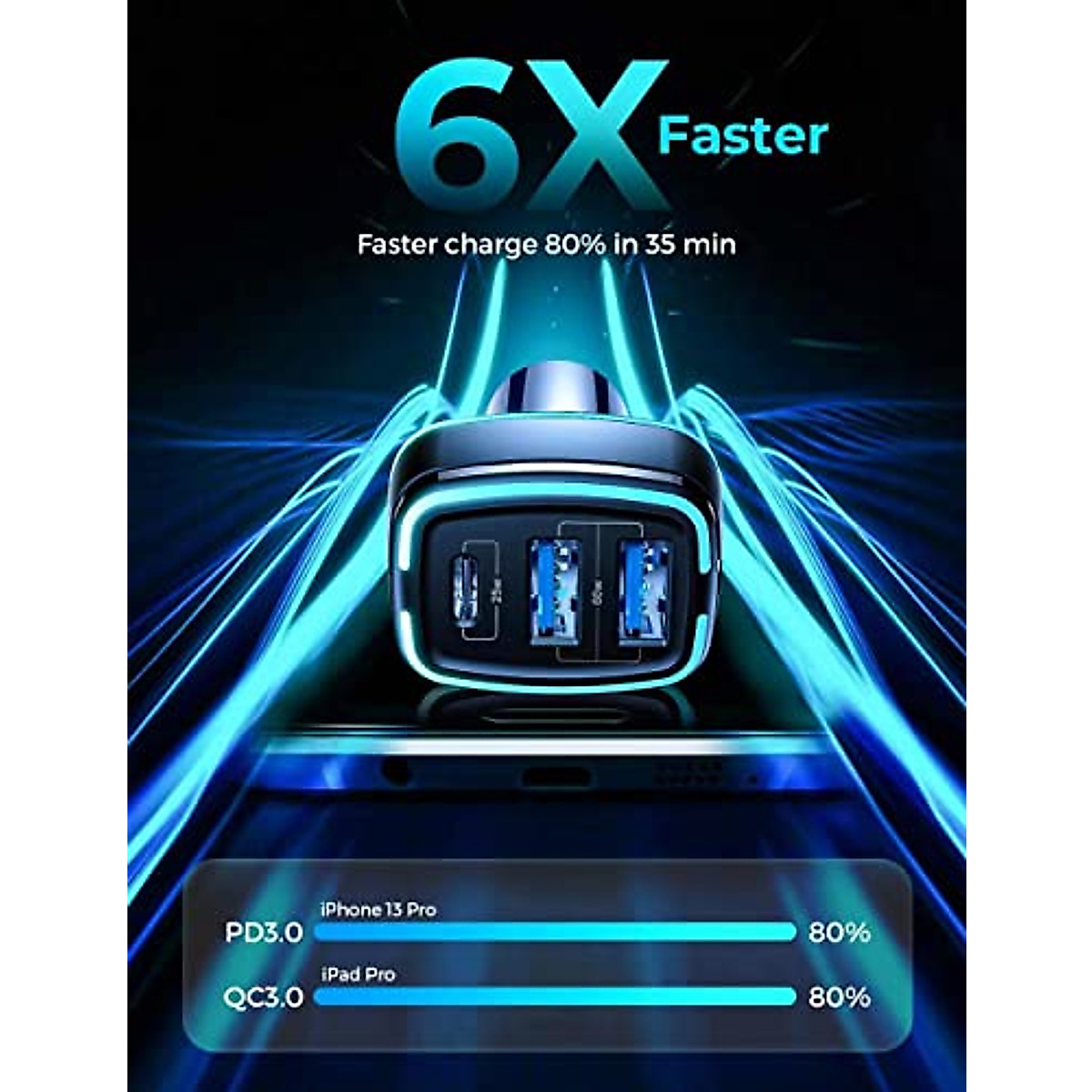 85w USB C Car Charger,WORDIMA USB Car Charger 3Port Fast Charger Cigarette Lighter USB Adapter Compatible with iPhone 14 13 12 Pro Max iPad Pro,Google Pixel,Oneplus,Samsung Galaxy S21,MacBook Pro Air