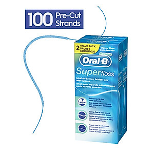 Oral-B Dental Floss for Braces, Super Floss Pre-Cut Strands, Mint, 50 Count, Pack of 2
