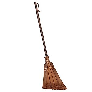 Housoutil Asian Straw Brooms Thai Natural Flower Grass Broom Whisk Broom Retro Kid Sweeping Cleaning Broom Broomstick for Courtyard Garage Kitchen Office Floor