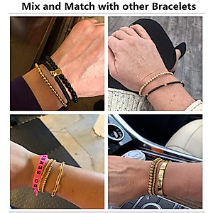 fzbali 3 Pcs Gold Beaded Bracelets Valentine's Day Gifts, Men Women Elastic Copper Beads Balls Stretch Bracelet Anklet, Fashion Stacking Bracelets Cuff Set Jewelry (6mm+4mm)