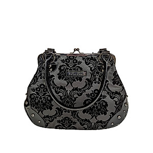Rock Rebel Mistress Black on Black Victorian Damask Retro Kisslock Purse