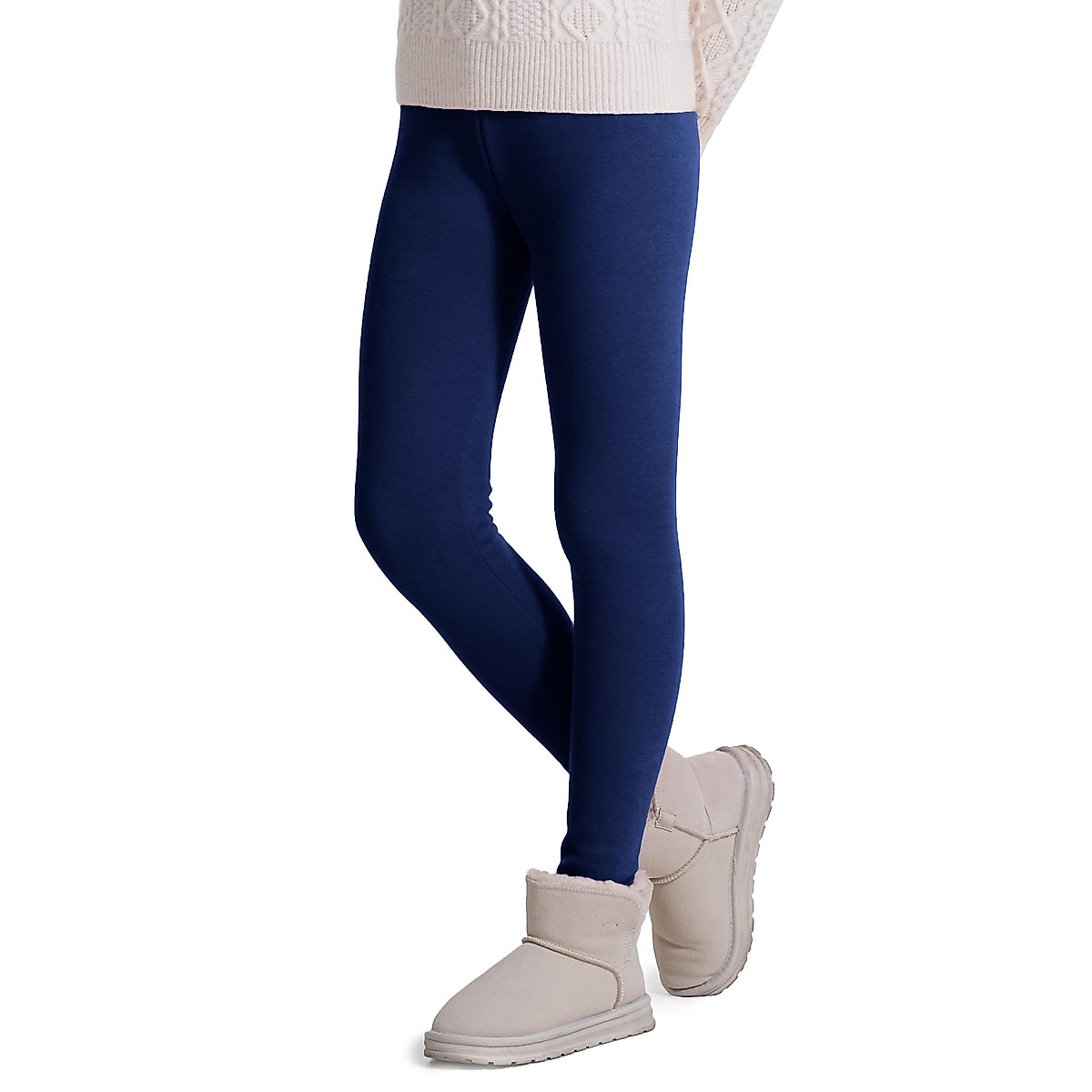 KEREDA Girls Fleece Lined Leggings Winter Warm Pants for Kids 6-7 Years Navy