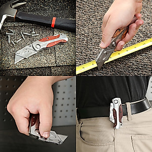 Sheffield 12525 Premium Lock Back Utility Knife 2 Pack, Box Cutter Knife, Carpet Knife, Drywall Cutter, Quick Change Blade, Aluminum And Wood Handle, Wood, Silver