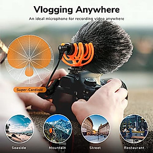Camera Microphone, Shotgun Microphone Professional Super Cardioid Video Microphone with 10ft Extension Cable, Perfect for iPhone, Android Smartphones, Canon EOS, Nikon DSLR Cameras and Camcorders