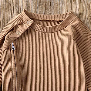 CIYCUIT Newborn Baby Boy Girl Cotton Knitted Onesie Jumpsuit Gender Neutral Infant Ribbed Romper Clothes Khaki 0-3 Months