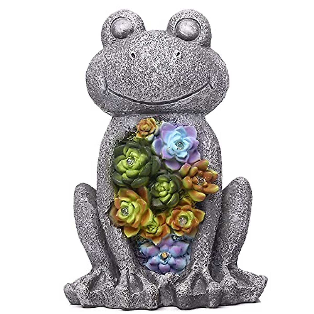 TastyHome Garden Statues Frog Figurine - Solar Powered Garden Decor for Outside, Garden Sculpture and Statues for Patio Lawn Yard Decor, Decorative Outdoor Statues with 6 Lights