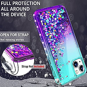iPhone 13 Mini Case, [with Tempered Glass Screen Protector Included], STARSHOP Liquid Bling Sparkle Floating Glitter Quicksand Phone Case Girls Women Cute for iPhone 13 Mini - Teal/Purple