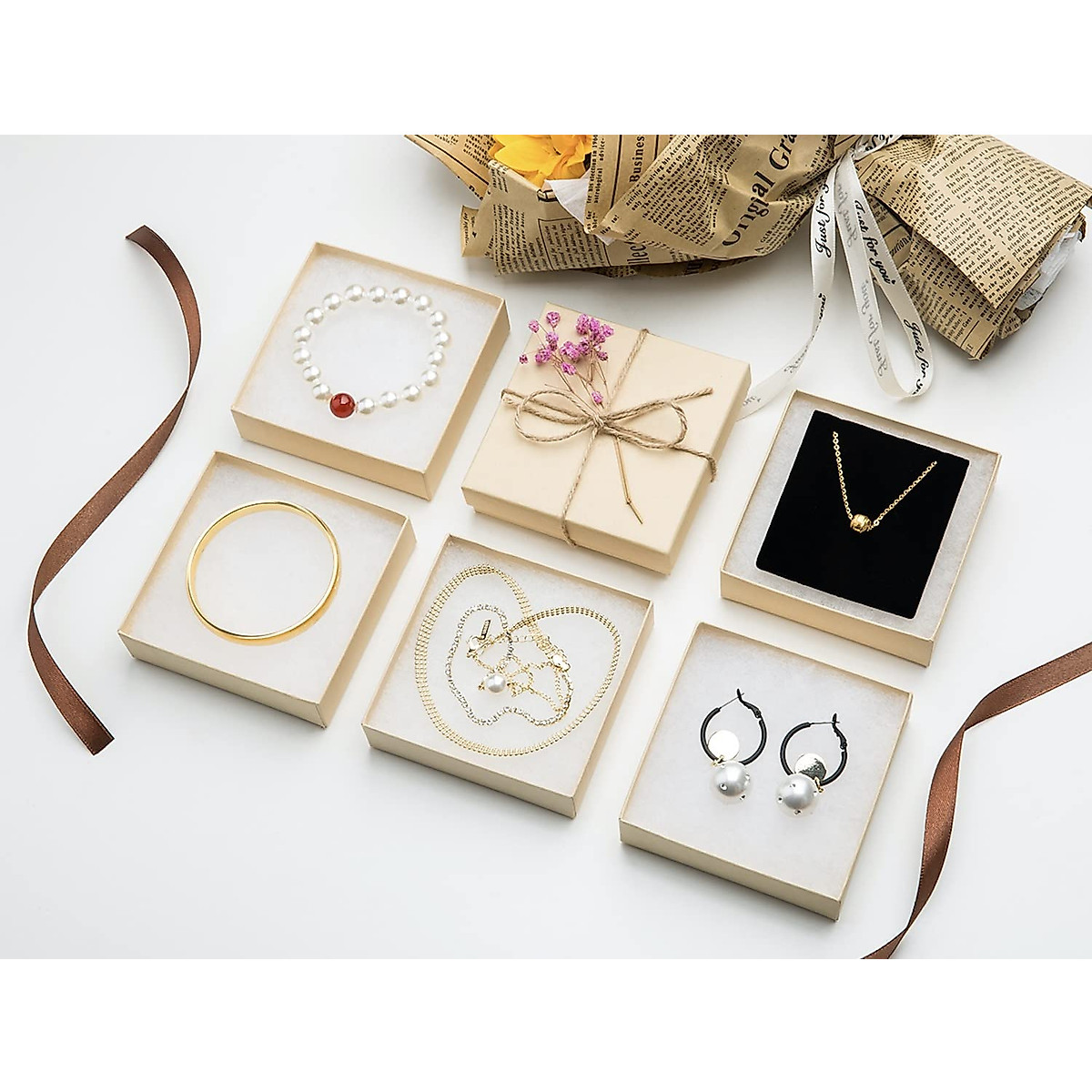 Magicool 20 Pack 3.5x3.5x1 Inch Cardboard Jewelry Boxes,Used for Necklaces,Bracelets,Earrings,Jewelry,Small Gift Packaging,Jewelry Gift Boxes with Lids and Filled with Cotton(Brown)