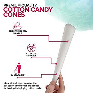 Cotton Candy Cones (100 Pack) - White Cotton Candy Sticks - Kraft Paper Cotton Candy Cone - Carnival Cotton Candy Supplies for Floss Sugar Cotton Candy - Cones for Cotton Candy Maker - Stock Your Home