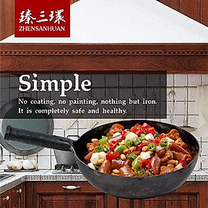 臻三环 ZhenSanHuan Chinese HandHammered Iron Woks and Stir Fry Pans, Non-stick, No Coating, Induction Suitable, 章丘铁锅，舌尖上的中国，A bite of China (30CM)