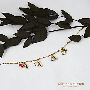 MignonandMignon Birthstone Personalized Initial Necklace Mother's Day Gift from Daughter Customized Jewelry May Birthday Friends Family Birth Stones For Grandma - BSN-H-L-D