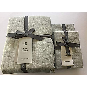 West Elm Belgian Flax Linen Fiber Dyed Duvet Cover Full/Queen & Two Standard Shams ~Frost Gray~