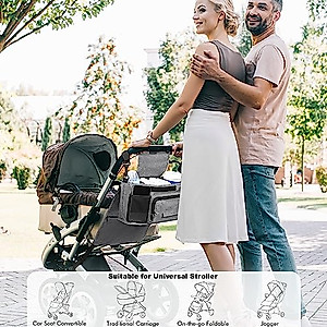 kookoomia Universal Stroller Organizer with Cup Holder, Baby Stroller Caddy Organizer with Extra Storage Bag and Shoulder Strap, Pockets for Phone, Keys and Toys, Large Compacity, Fits Most Strollers