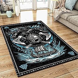 Area Rug-Viking Warrior Rug TQN920R, 5x8 ft. Fluffy Carpets for Bedroom Shaggy Floor Modern Rug Home Decor Mats