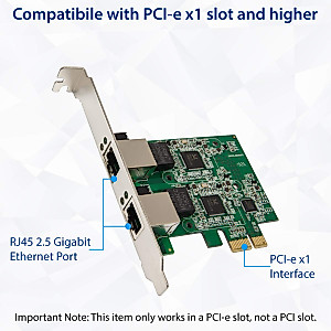 Syba Dual 2.5 Gigabit Ethernet PCI-E Network Expansion Card RJ45 LAN Adapter Low Profile Bracket SD-PEX24066
