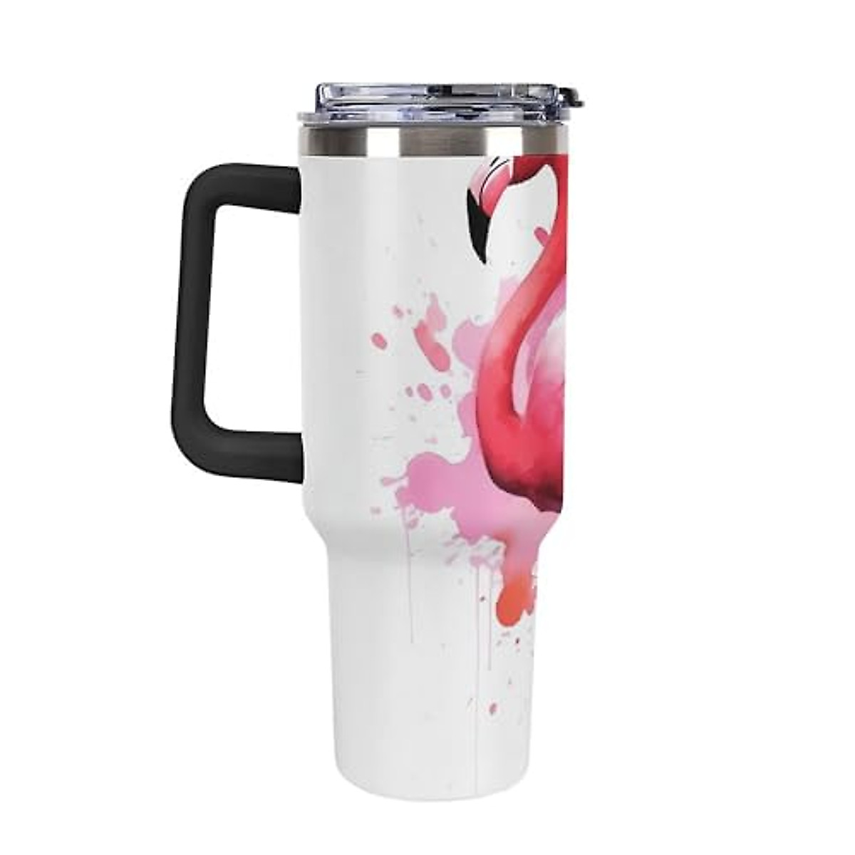 YTLKGFP 40 Oz Large Capacity Car Cup Flamingo Watercolor Tumbler with Handle (Black) Straw Lid Insulated Stainless Steel Water Bottle Travel Mug Leak-proof Car Cup Keeps Cold Or Hot