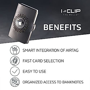 I-CLIP Original for Apple AirTag with Moneyclip - Wallet - Slim Wallet - Wallet Compatible with AirTag - Men - Silver Black