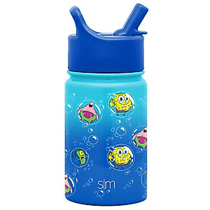 Simple Modern Kids Water Bottle with Straw Lid | Insulated Stainless Steel Reusable Tumbler for Toddlers, Girls, Boys | Summit Collection | 10oz, SpongeBob Bubbles