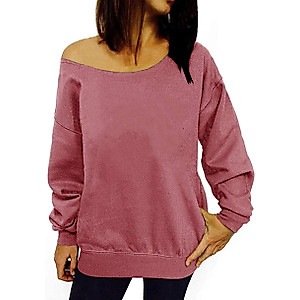 GSVIBK Womens Off Shoulder Sweatshirt Long Sleeve Black Sweatshirts Slouchy Pullover Shirts 107 Begoniapink 3XL