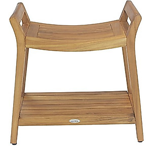 AquaTeak Patented Asia Ascend Teak Shower Bench with Elevated Height and Shelf