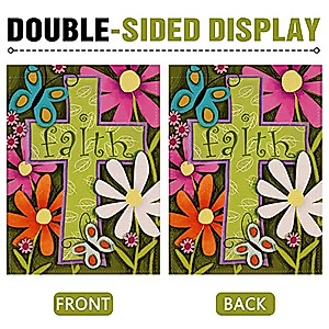 Dyrenson Religious Garden Flag Flower Cross, Home Decorative Faith House Yard Flag, Floral Garden Yard Decorations, Butterfly Daisies Seasonal Outdoor Flag 28 x 40 Easter