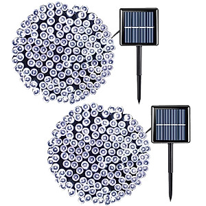 QITONG 2 Pack White Solar Christmas Lights, Each 66ft 200LED Solar String Lights Outdoor Waterproof, 8 Modes White Solar Lights for Outside Tree Yard Garden Christmas Decorations (Cool White)