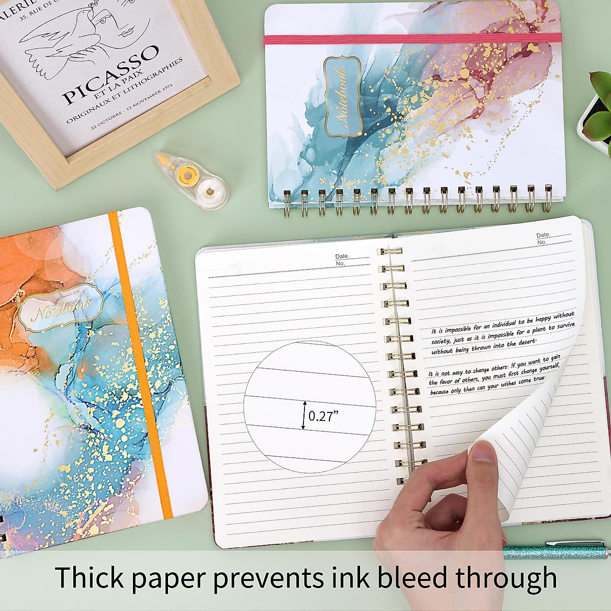 EOOUT Spiral Notebook 3 Pack Journals for Women, 6"x 8.5" Hardcover Spiral Journal, 160 Pages, Marble Design College Ruled Notebook Back Pocket, for Office School Supplies Gifts