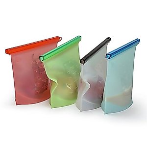Ewixni 4PCS Professional Silicone Ziplock Freezer Bags,Reusable Storage Bags with Precise Capacity Markings,Strong Temperature Resistance(1000ml)