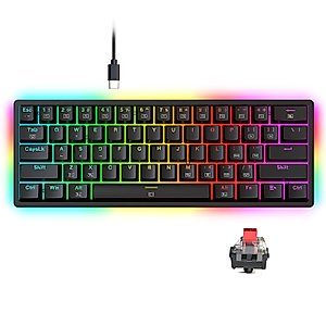 60% Keyboard Mechanical, Mini Wired Gaming Keyboard Compact 60 Percent Keyboard, RGB Backlit Hot-Swappable Red Switch Fully Programmable for Windows Laptop PC Mac,K642 Black- Transparent