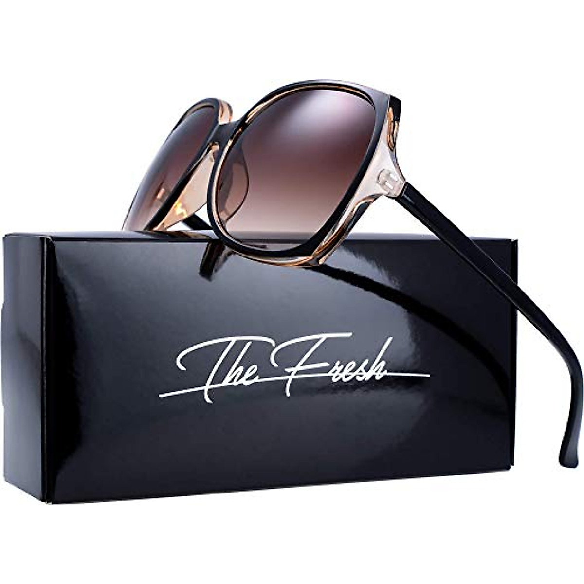 The Fresh Women's Square Jackie O Hybrid Butterfly Fashion Sunglasses - Exquisite Packaging (727704-Crystal brown/Black paint, Gradient Brown)