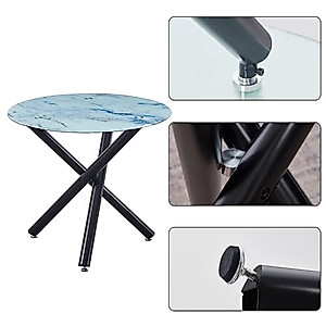 paonne Round Glass Dining Table with Gray Marble Glass Top and Silver Legs, Modern Round Glass Kitchen Table for Apartment/Restaurant/Dining Room 35.43" D x 35.43" W x 29.5" H