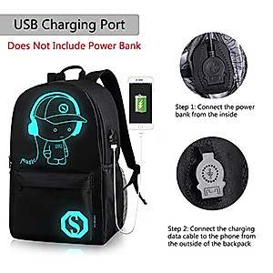 Lmeison Boys Backpack for School, Anime Cartoon Luminous Backpack with Lunch Box Pencil Case, Waterproof School Bookbag for Teen Girls, Laptop Backpack for Middle School High School, College, Black