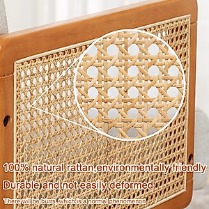 SHINEBOOM Accent Chair with Rattan Arms, Upholstered Mid Century Modern Chair for Bedroom Living Room Reading Chairs Rattan Armchair, Linen Comfy Lounge Chairs Side Chair, Beige