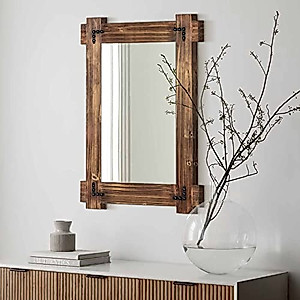MeMoreCool Rustic Wood Mirror for Bathroom, Decorative Framed Farmhouse Natural Vanity Mirror, Wall Mounted Rectangular Mirror for Bedroom Living Room, Small 20x30 Inch