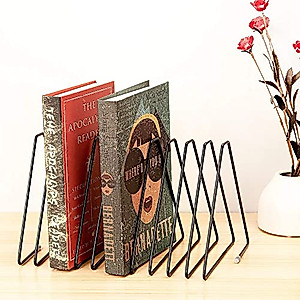 CAXXA 10 Slots Triangle Bookshelf, File Sorter, Metal Wire Magazine Holder, Document Holder, Black
