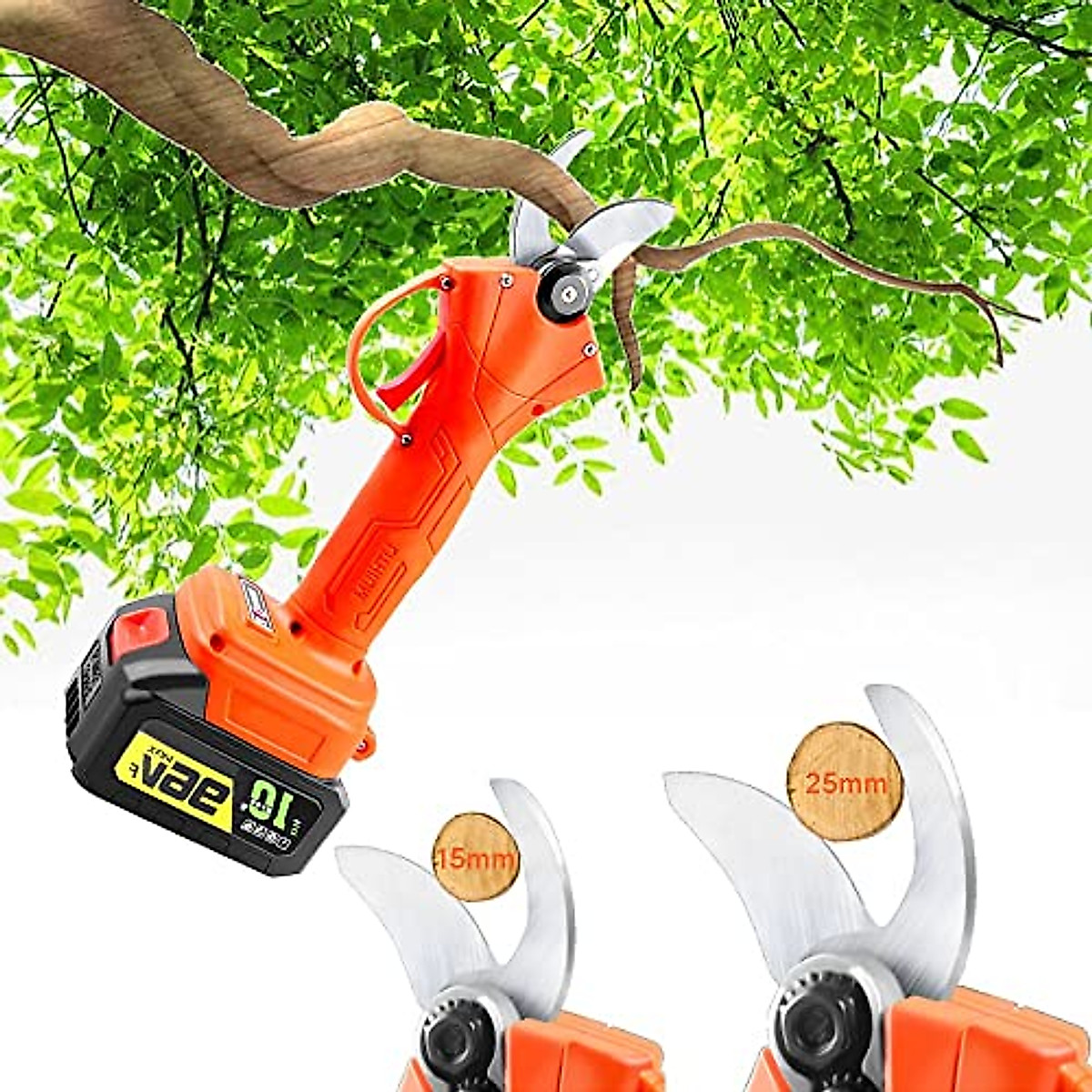 Vrseis Lithium Pruning Shears 21V Electric Secateurs SK5 Sharp Blade Branch Cutter 1 Inch/25mm Cutting Diameter with Toolbox Portable Rechargeable Garden Fruit Tree Bushes Trimmer
