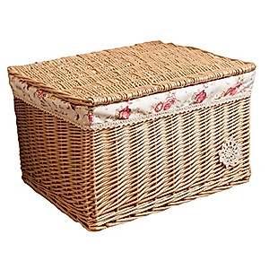 COLLBATH 2pcs box Rattan Woven Clothes Bedroom and Bathroom Liner Desktop Storage Flower Rectangular for with Container Printed Clo Bin Cosmetic Lid Cube Rectangle Organizer Wicker