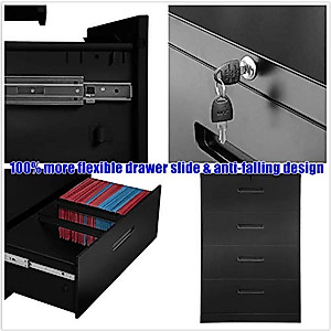 Aooppec Upgraded Version Stronger Large Metal Steel Lateral File Cabinet 4 Drawers with Lock, Heavy-Duty Filing Cabinet Lockable with Anti-Tilt Structure and 2 Keys for Home Office (Black)