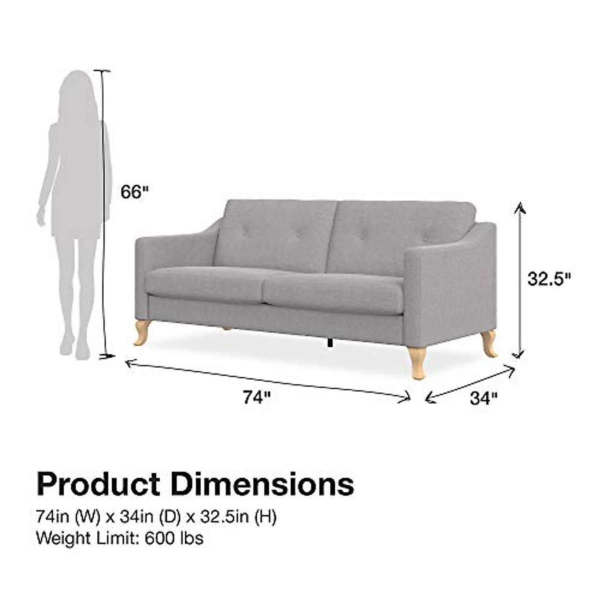 Mr. Kate Tess Sofa with Soft Pocket Coil Cushions, Small Space Living Room Furniture, Light Gray Linen