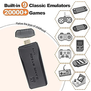 LINIREAU Retro Game Stick - Revisit Classic Games with Built-in 9 Emulators, 20,000+ Games, 4K HDMI Output, and 2.4GHz Wireless Controller for TV Plug and Play (64 G)
