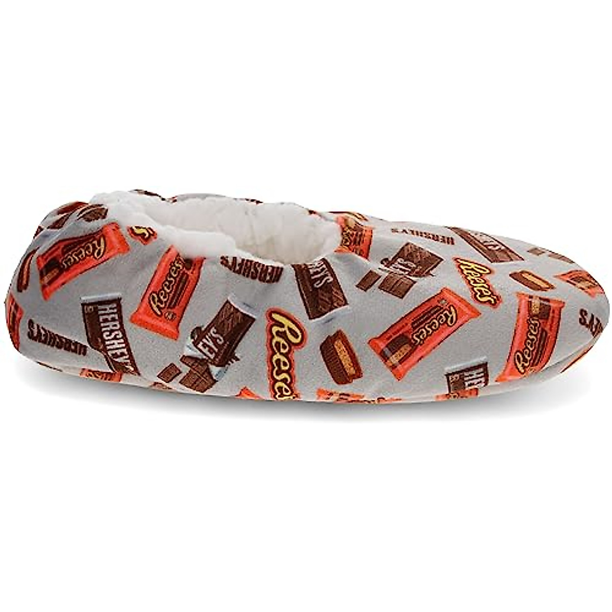 HERSHEY'S Sock Slippers For Kids, Reese's Peanut Butter Cup Candy Bar Print, Grey, Size Large (1-4 Big Kid)