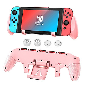 Switch Pink Grip Compatible with Nintendo Switch, OIVO Ergononmic Hand Grip, Upgraded with Adjustable Stand for Nintendo Switch- Pink