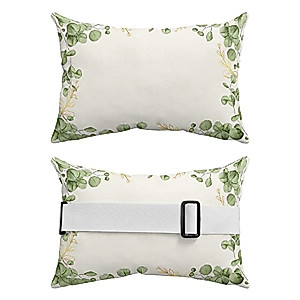 Prime Leader Recliner Head Pillow Ledge Loungers Chair Pillows with Insert Summer Eucalyptus Leaves Green Watercolor Retro Lumbar Pillow with Adjustable Strap Outdoor Waterproof Patio Pillows, 2 PCS