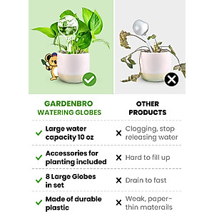 GARDENBRO 8 pc Plant Watering Globes Large Plastic - Automatic Plant Waterer Set Include Plant Accessories for Indoor and Outdoor Pots - Set of 8