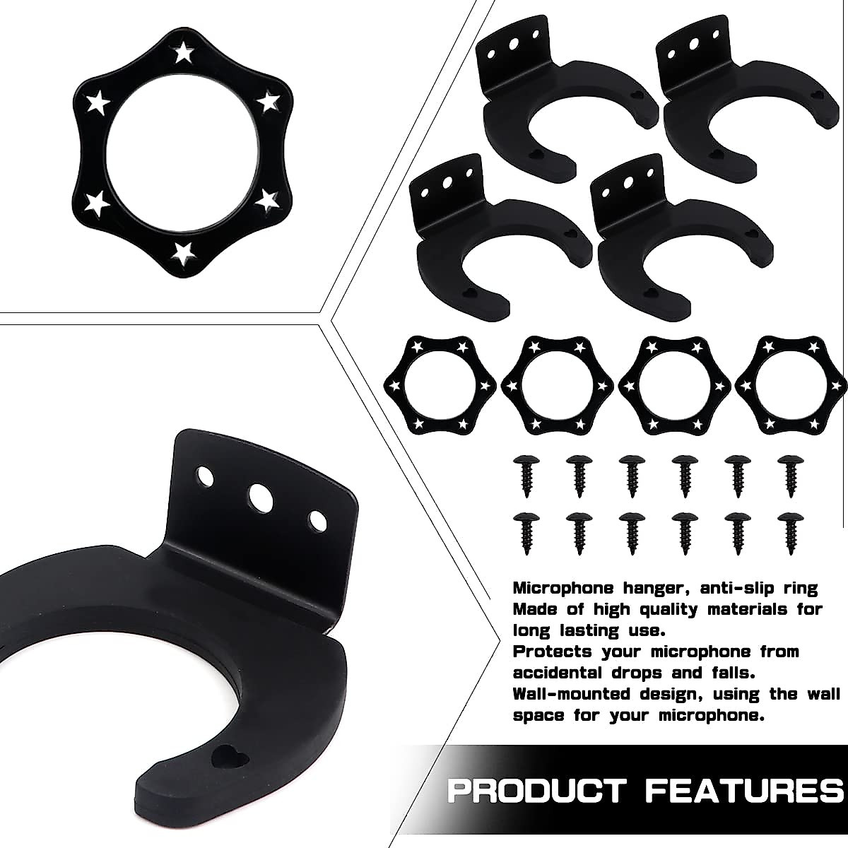 LNQ LUNIQI 4 Sets Microphone Holders Wall- Mounted Microphone Stand Black Wireless Microphone Hanging Microphone Accessories for KTV Home