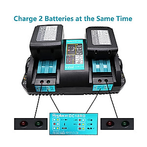 QCZRED 18V DC18RD Dual Charger Compatible with Chargers DC18RC DC18RF DC18SF Suitable for Makita BL1860 BL1850 BL1840 BL1830 BL1815