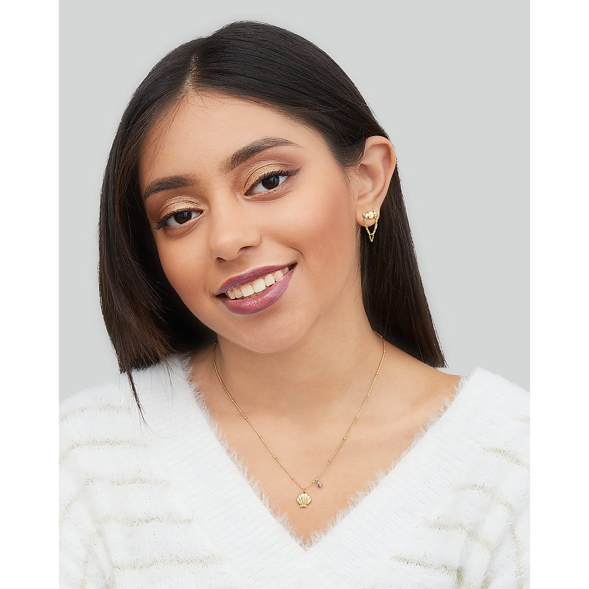 Disney Little Mermaid Jewelry, Seashell Dangle Chain Earrings, Flash Plated Sterling Silver